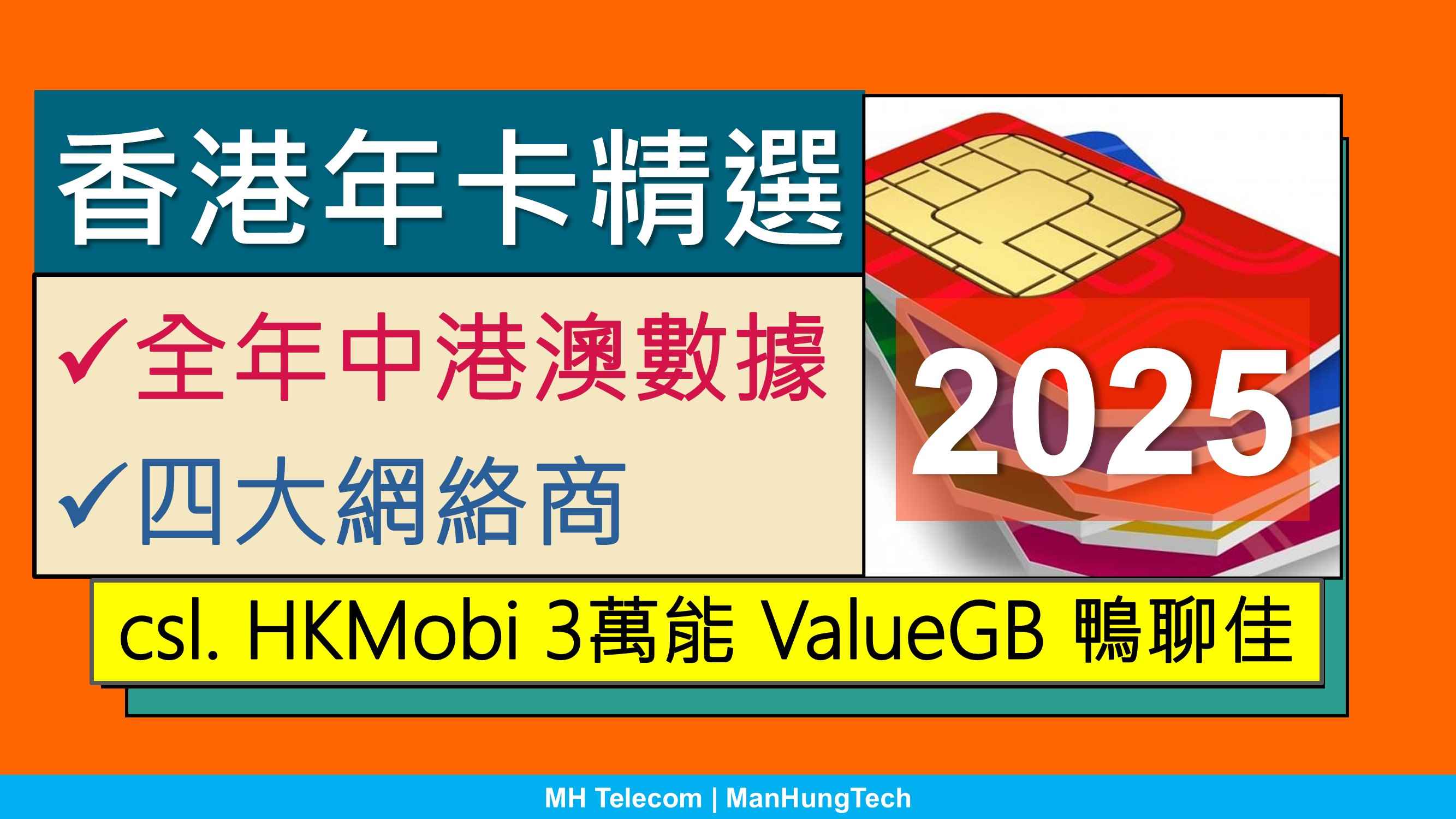 MH Telecom 香港年卡精選2025，涵蓋四大電訊商網絡 – ManHungTech